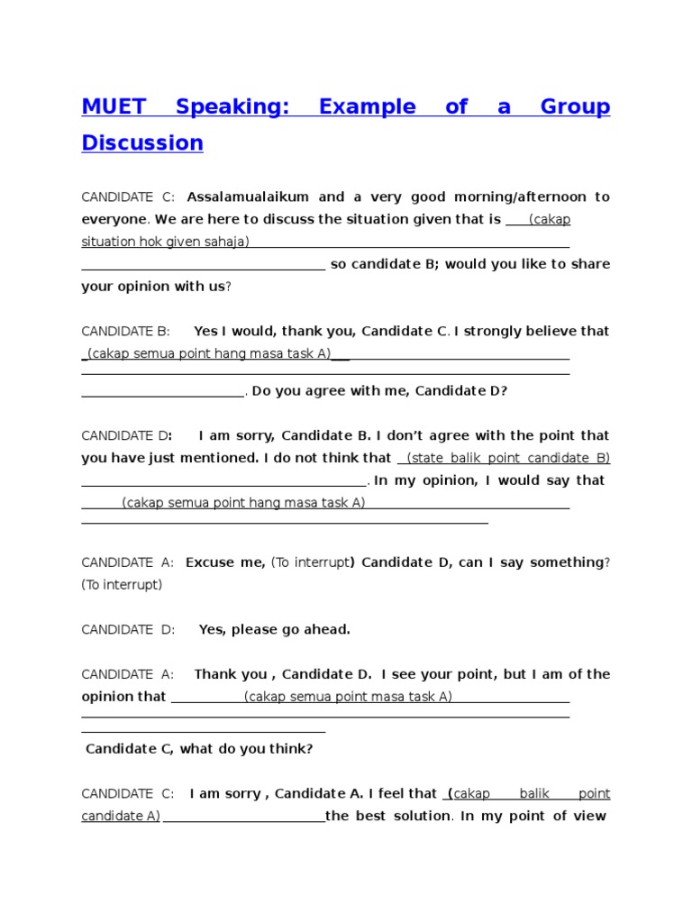 MUET Speaking: Example of A Group Discussion: Everyone. We Are Here To ...