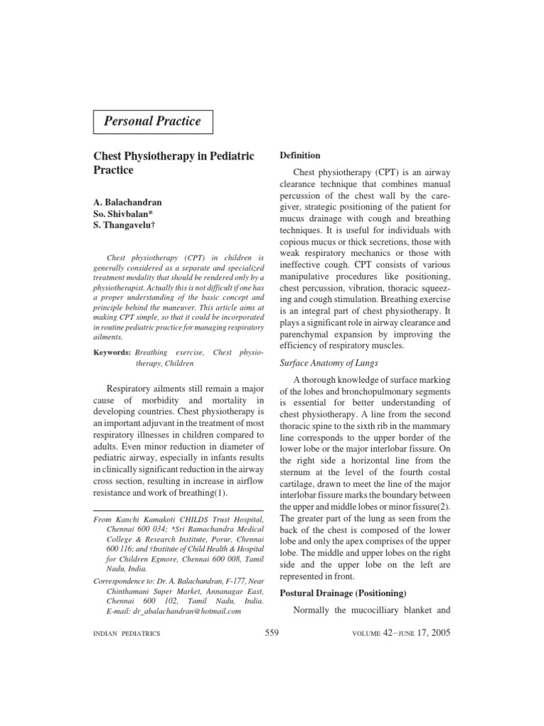 Chest Physiotherapy in Pediatric | PDF | Lung | Breathing