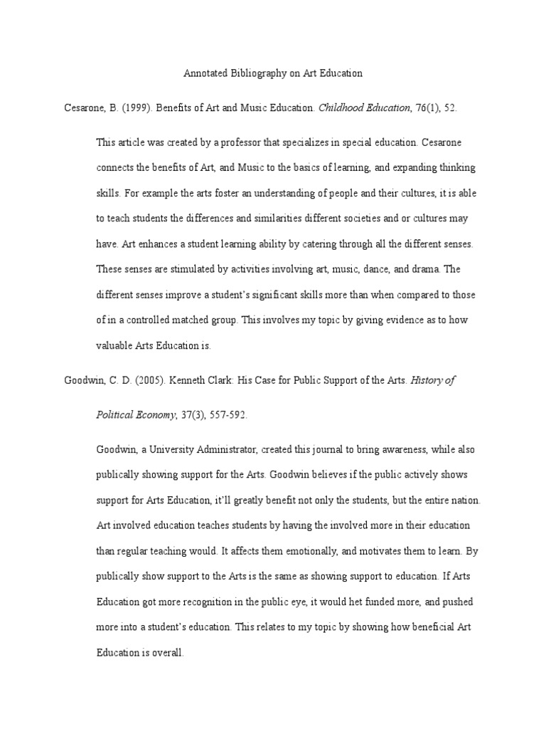 Annotated Bibliography On Art Education | PDF | Visual Arts Education ...