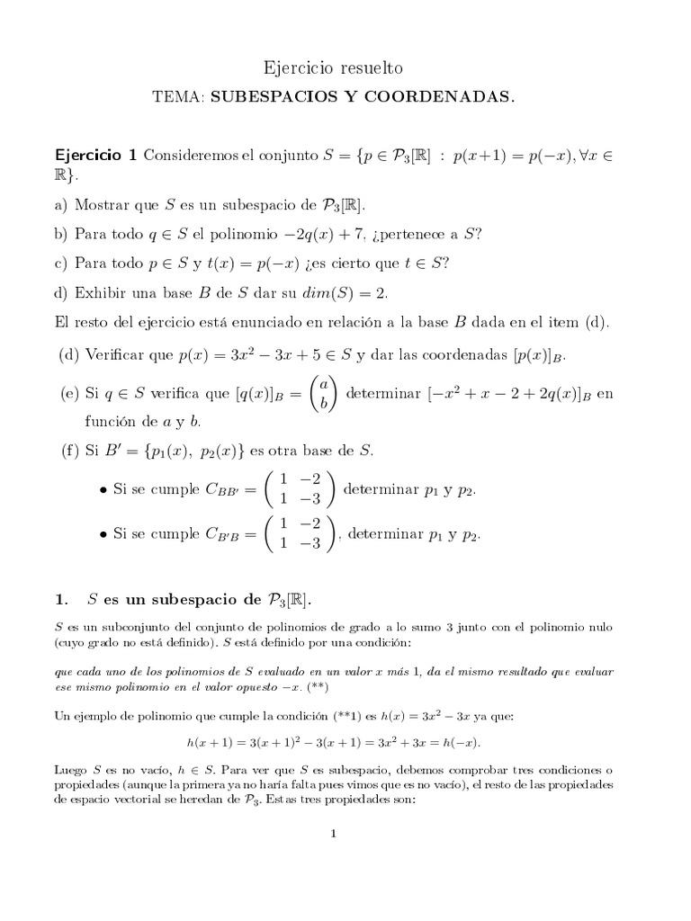 Ejercicio Subespacio Resuelto1 | PDF | Espacio vectorial | Matriz ...