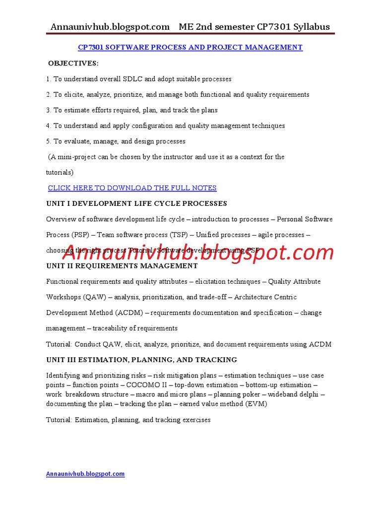 CP7301 SPPM Syllabus | PDF | Software Development Process | Software Development