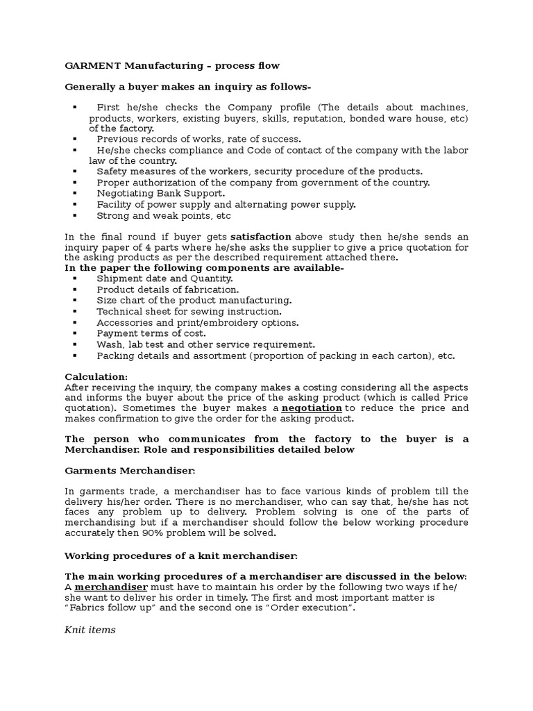 Garment Manufacturing Process Overview | PDF | Knitting | Textile Arts