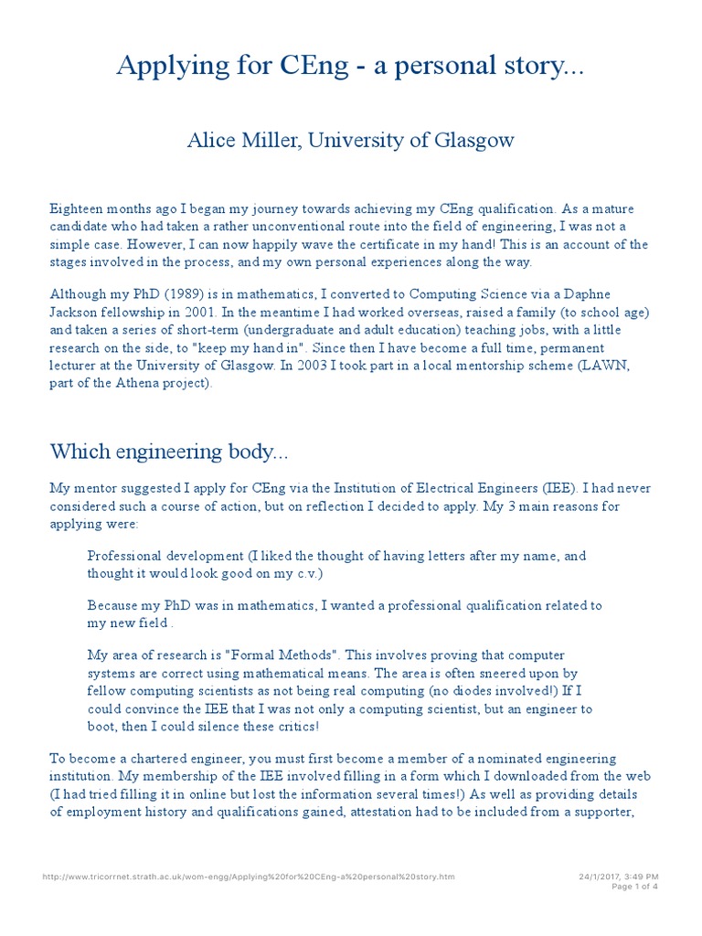 Applying For CEng-a Personal Story PDF | PDF | Academic Certificate ...