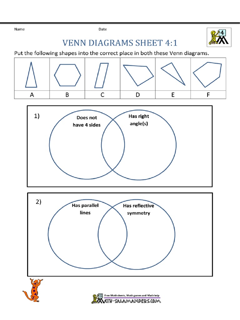 4th Grade Venn Diagram Worksheet 4 1 | PDF