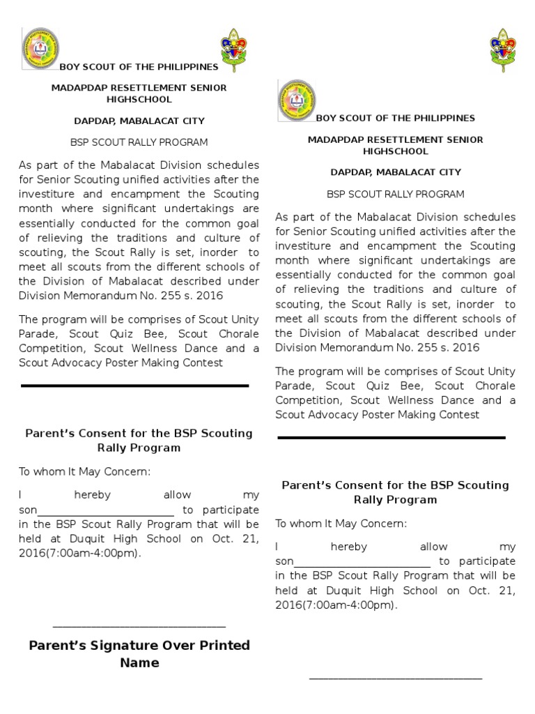 Boy Scout of the Philippines Parental Consent | Scouting | Youth ...