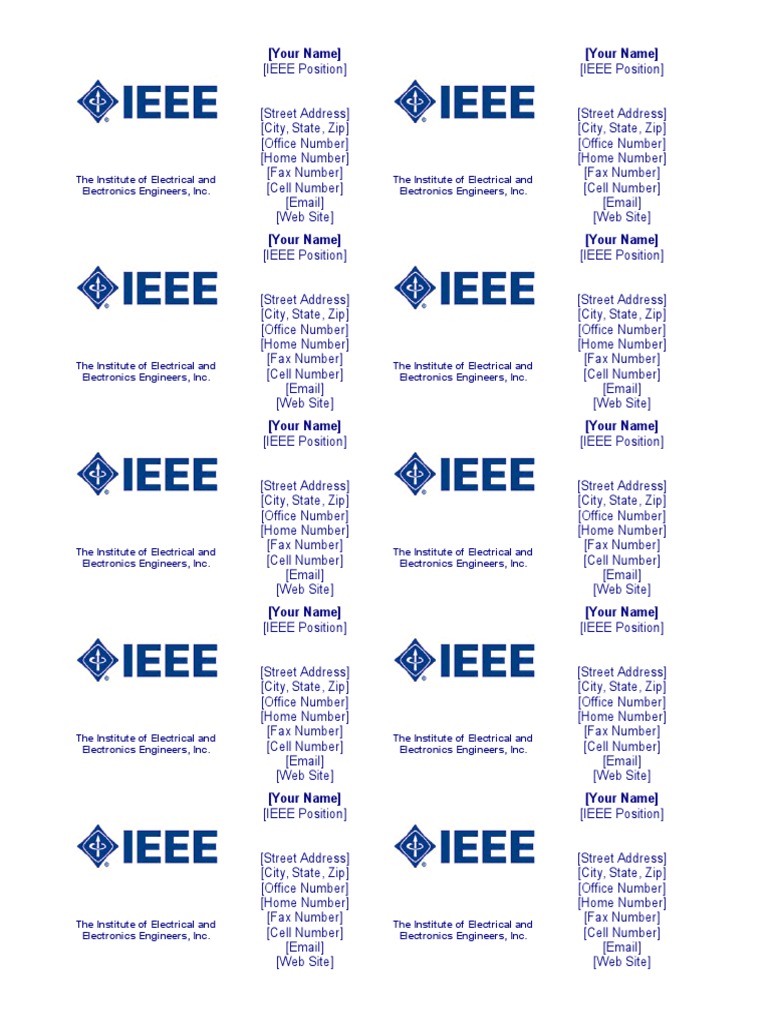 IEEE Business Card Template | Download Free PDF | Institute Of ...