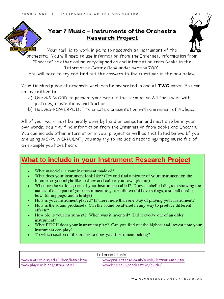 Year 7 Music - Instruments of The Orchestra Research Project | PDF ...