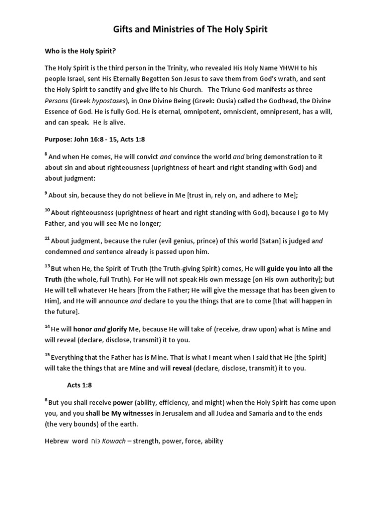 Gifts and Ministries of The Holy Spirit | PDF | Spiritual Gift | Elder ...
