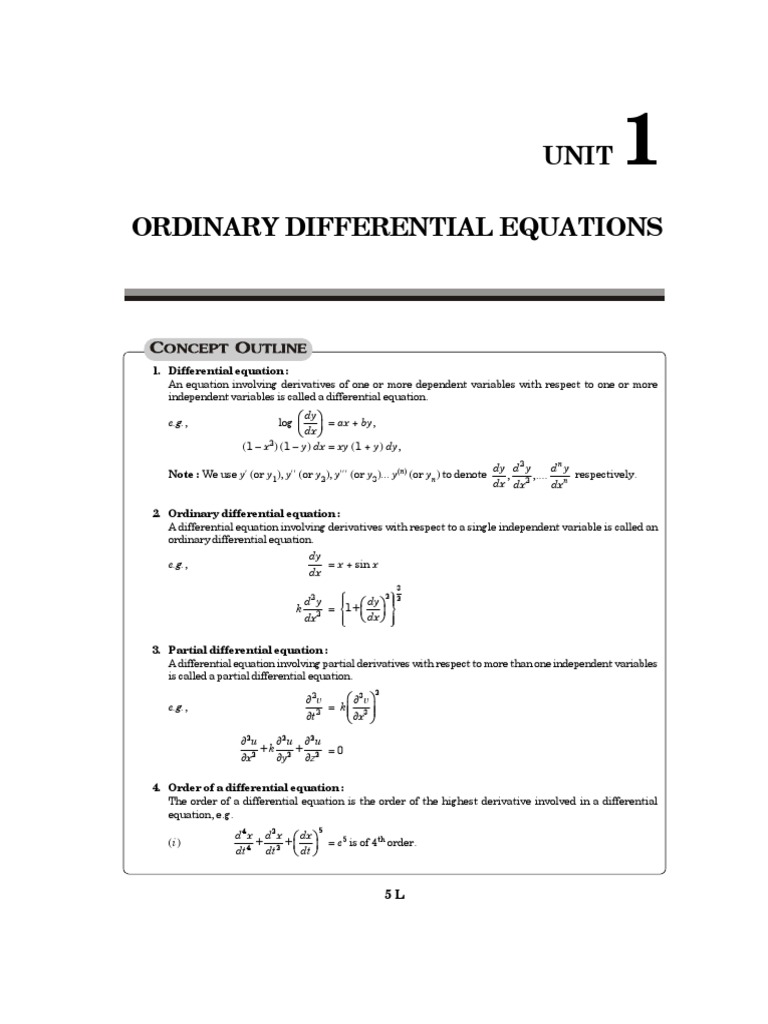 Ordinary Differential Equations (Unit 1) | PDF | Equations | Ordinary ...