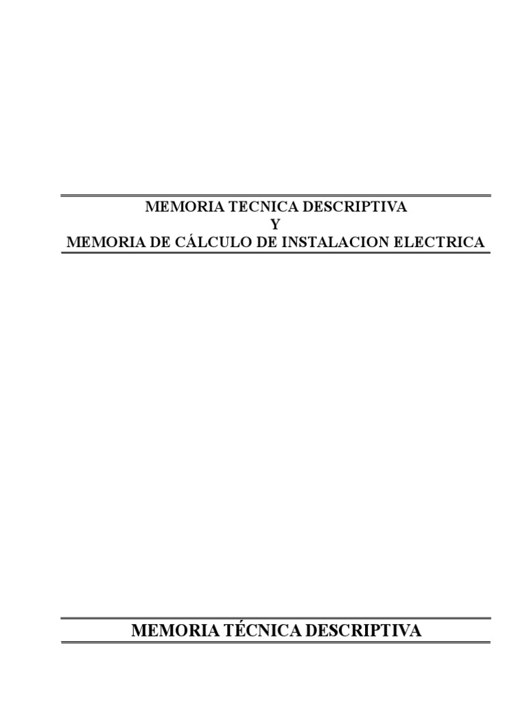 Memoria Tecnica Descriptiva Instalacion Electrica | PDF | Corriente eléctrica | Transformador