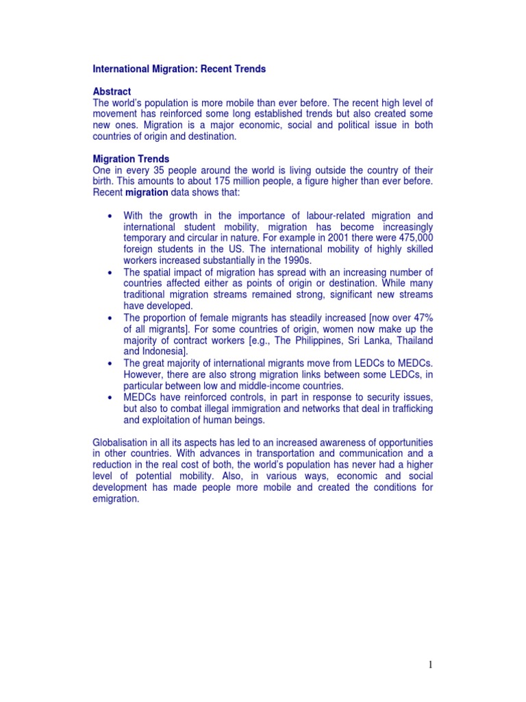 Trends in International Migration | PDF | Immigration | Migrant Worker