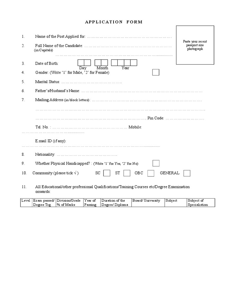 IPC Job Application Form | PDF