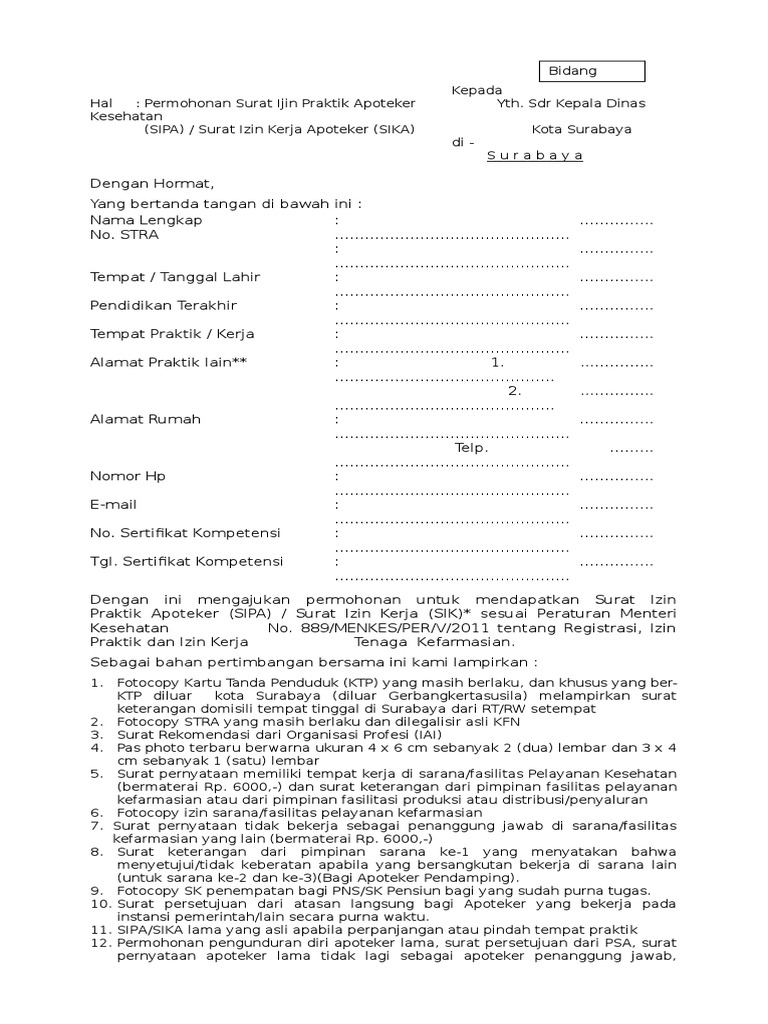 Form Apoteker (SIKA, SIPA) | PDF
