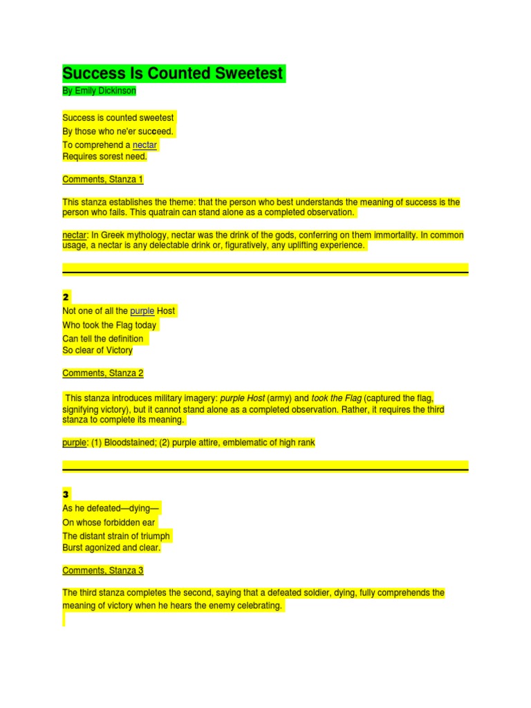 Analysis of Dickinson's "Success Is Counted Sweetest" | PDF | Art ...