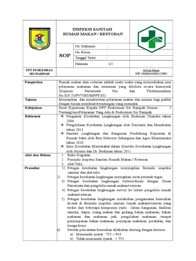 Inspeksi Sanitasi Rumah Makan Restoran | PDF