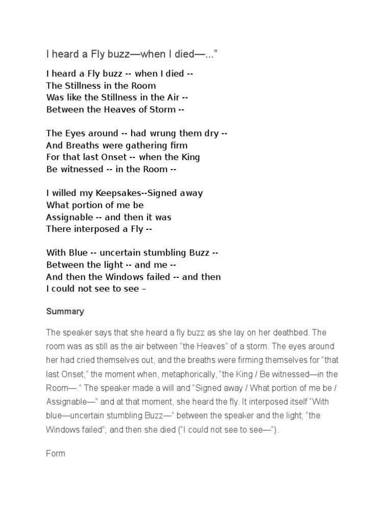 I Heard A Fly Buzz | PDF | Emily Dickinson | Poetic Form