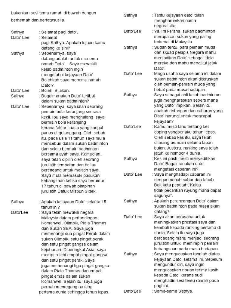 Contoh Dialog Temu Bual | PDF