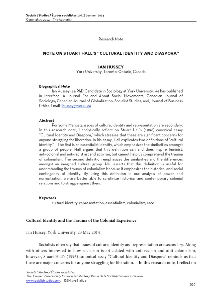 Stuart Hall - Cultural Identity | PDF | Essentialism | Socialism
