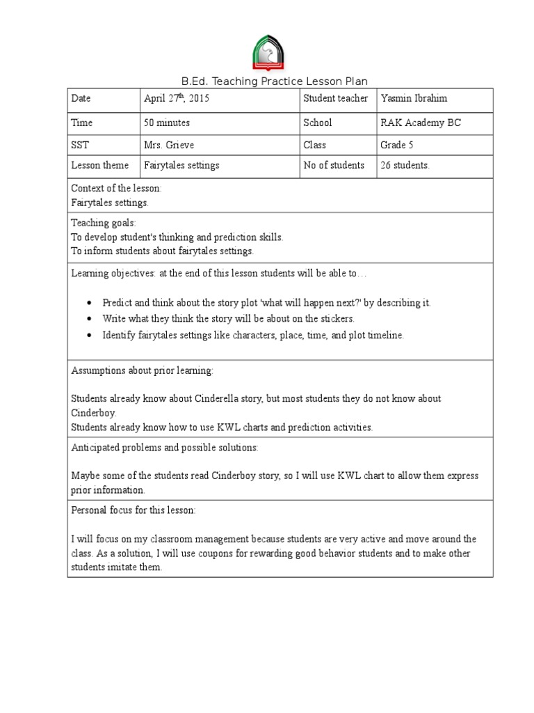 My First Lesson Plan | PDF | Lesson Plan | Classroom Management