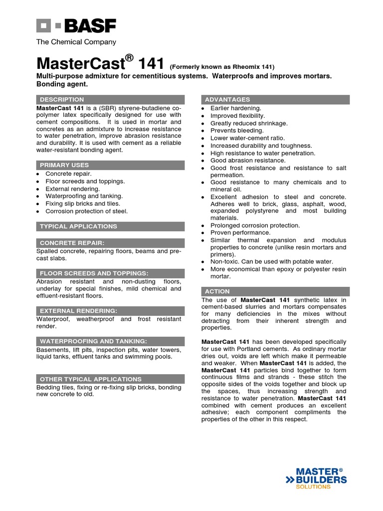 MasterCast 141 | PDF | Concrete | Mortar (Masonry)