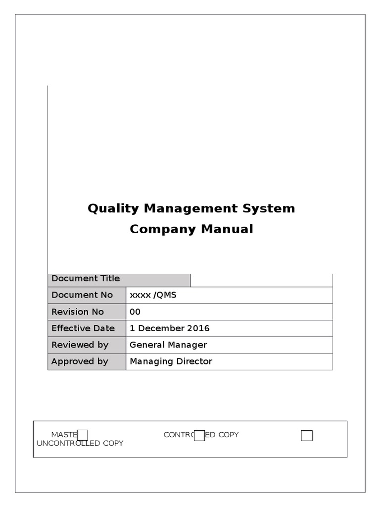 QMS Manual Sample For ISO 9001:2015 | PDF