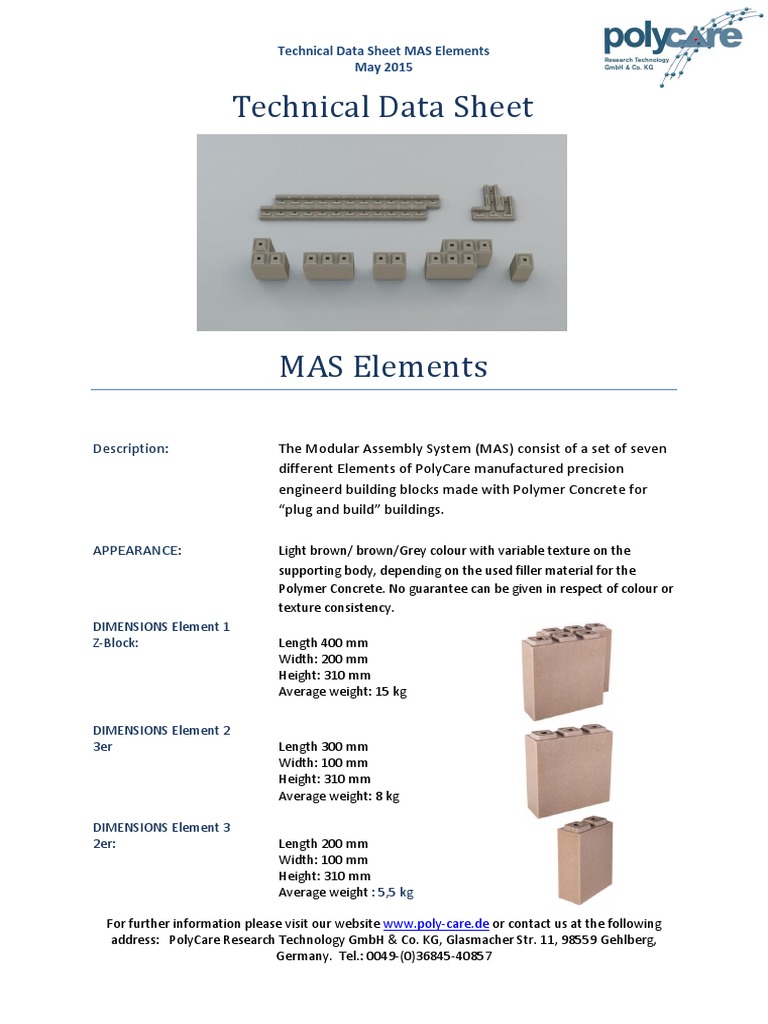 Technical Data Sheet MAS Element Z-Block | Download Free PDF | Kilogram ...