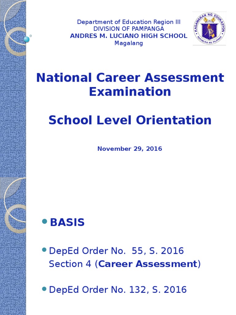2016 NCAE Orientation School Level | PDF | Secondary School | Educational Assessment