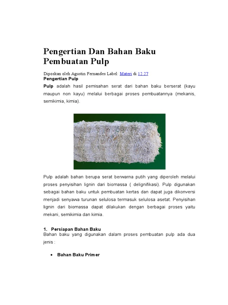 Pengertian Dan Bahan Baku Pembuatan Pulp | PDF | Sains & Matematika