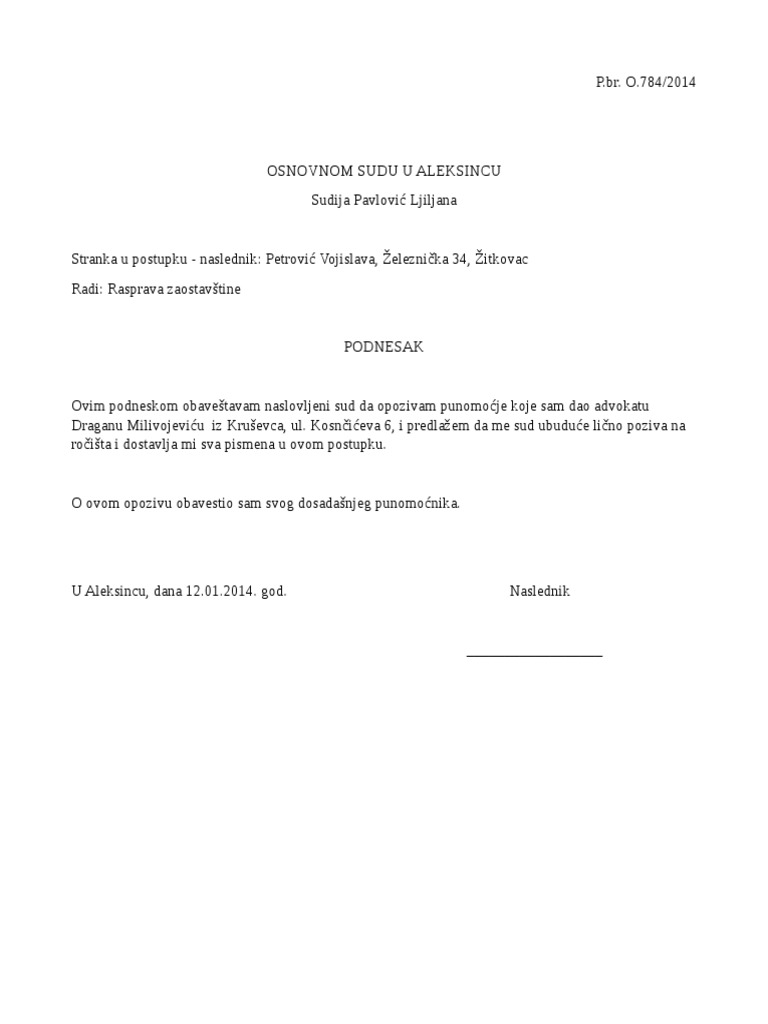 Otkaz Punomoćja | PDF