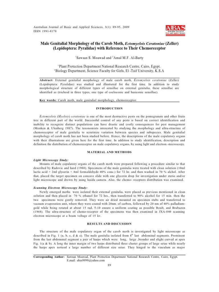 Male Genitalial Morphology of The Carob Moth, Ectomyelois Ceratoniae ...