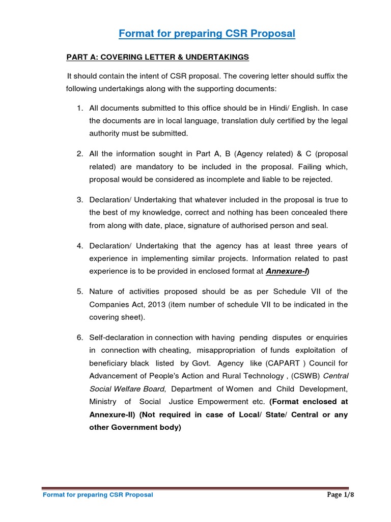 Format For CSR Proposal | PDF