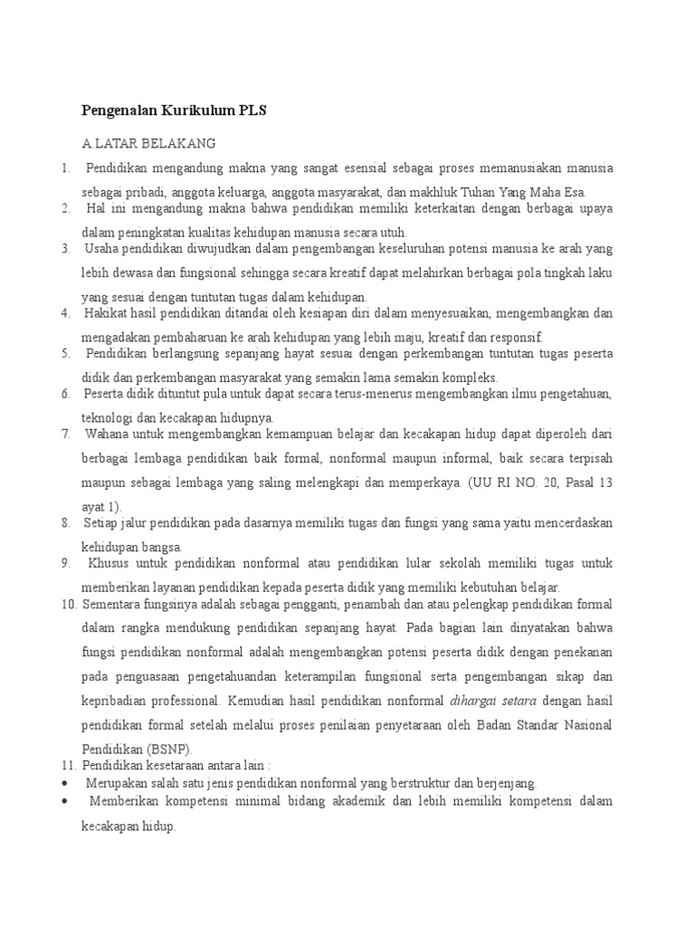 Kurikulum Non Formal | PDF