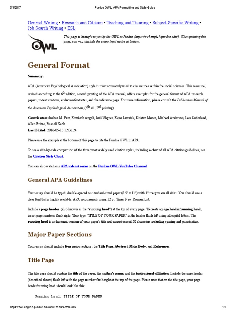 Purdue Owl Apa Formatting and Style Guide | PDF | American ...