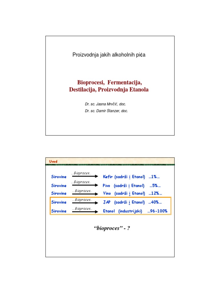 Fermentacija Destilacija I Alkohol PDF | PDF