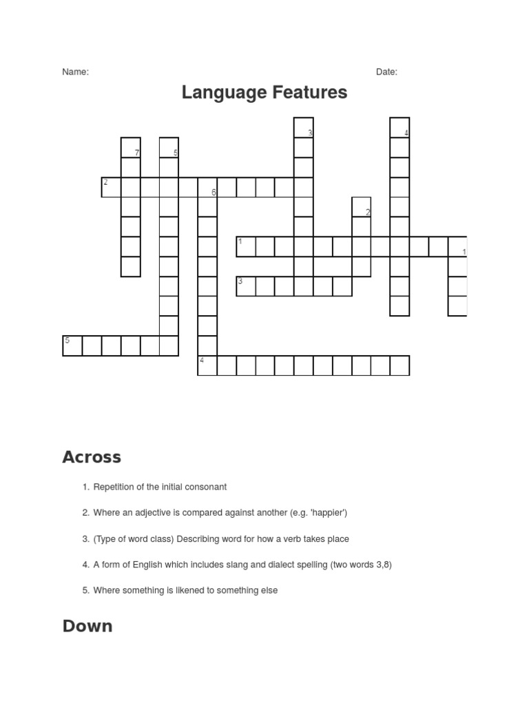Language Features Crossword Guide | PDF | Language Arts & Discipline ...