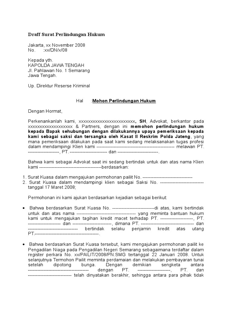 Draff Surat Perlindungan Hukum