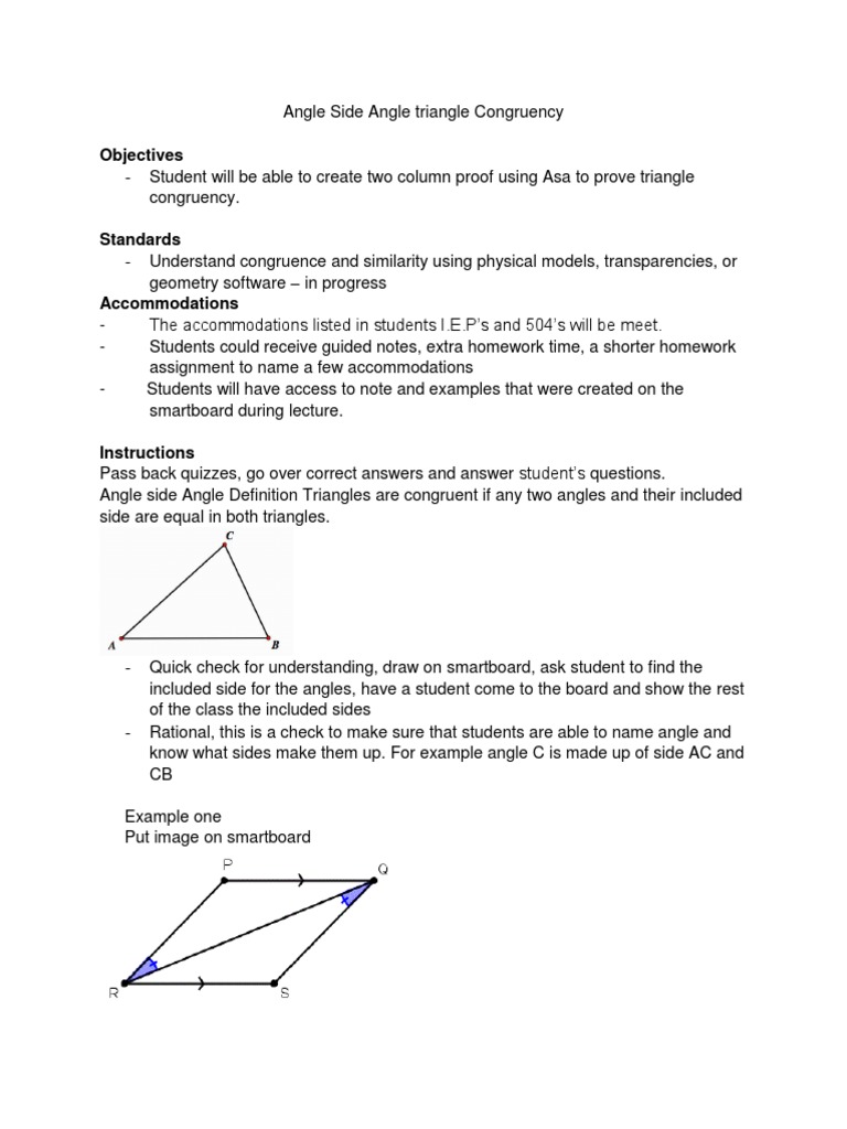 Angle Side Angle Triangle Congruency PDF | PDF | Triangle | Elementary ...