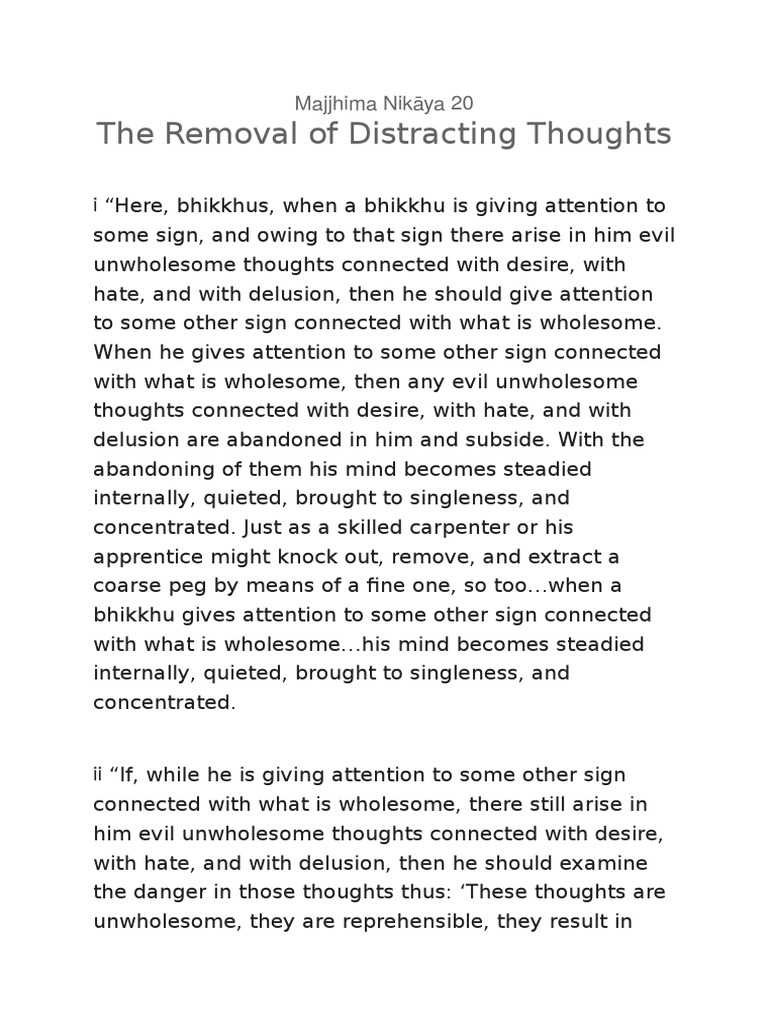 The Removal of Distracting Thoughts: Majjhima Nikāya 20 | PDF