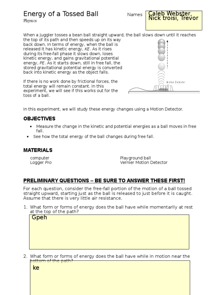 Lab - Acceleration of Gravity - Ball Toss - Online | PDF | Kinetic ...