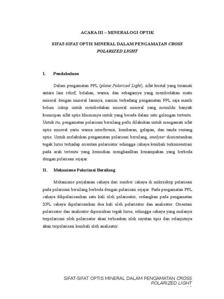 Modul Acara III Mineralogi Optik | PDF