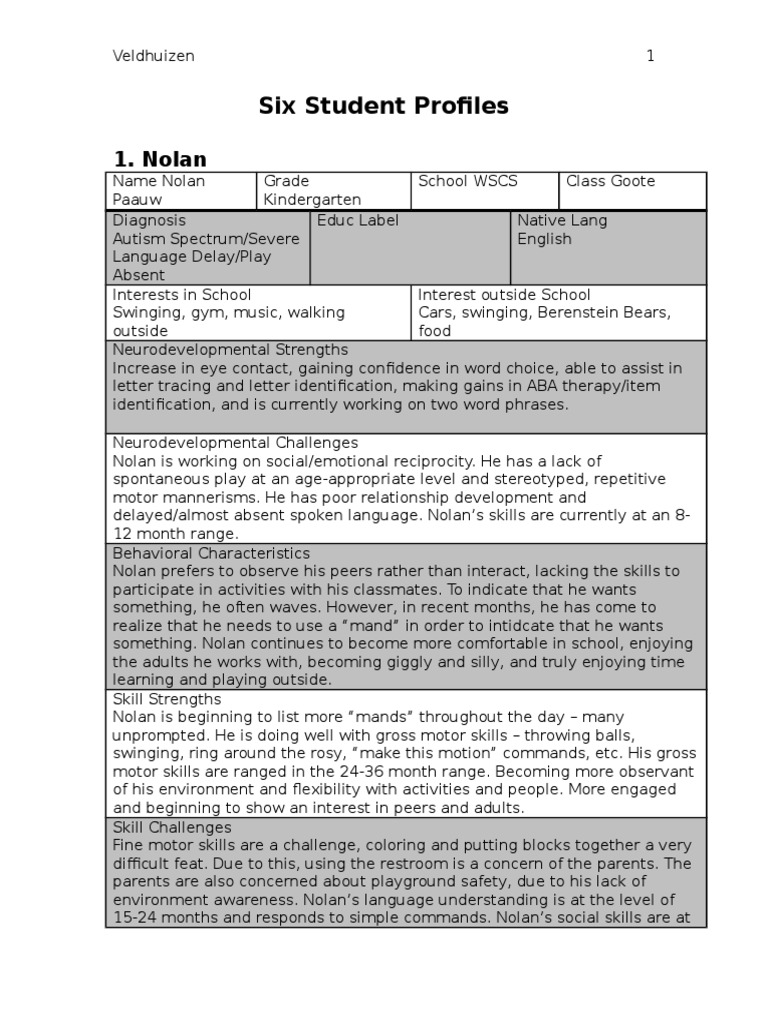 6 Student Profiles | PDF | Memory | Autism