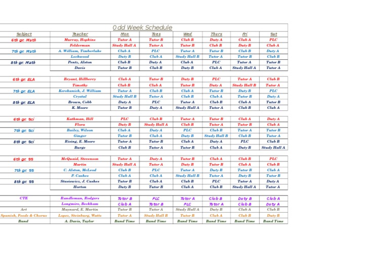 Odd Week Schedule | PDF