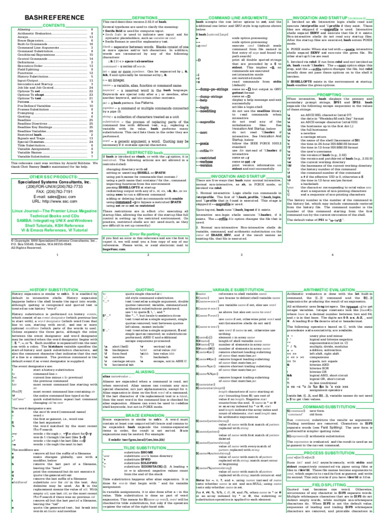 Bash Quick Reference | PDF | Unix | Software Bash Quick Reference | PDF | Unix | Software