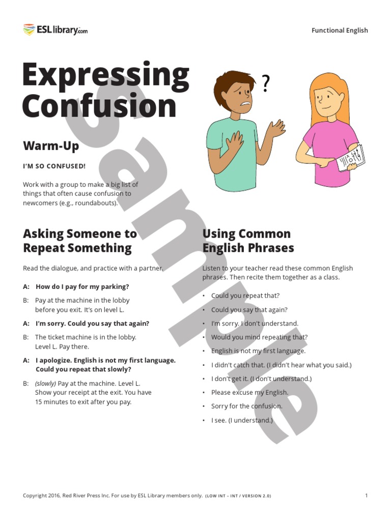 SAMPLE – Expressing Confusion – Functional English – ESL Library ...