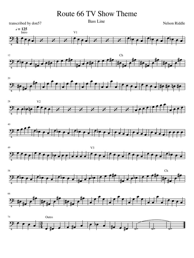Route 66 TV Show Theme Bass Line | PDF