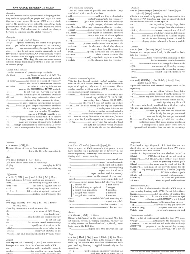 CVS Quick Reference Card (LG) | PDF