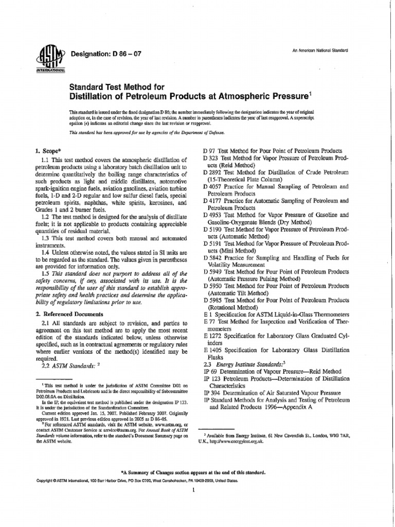 Astm d86 PDF | PDF | Distillation | Thermometer