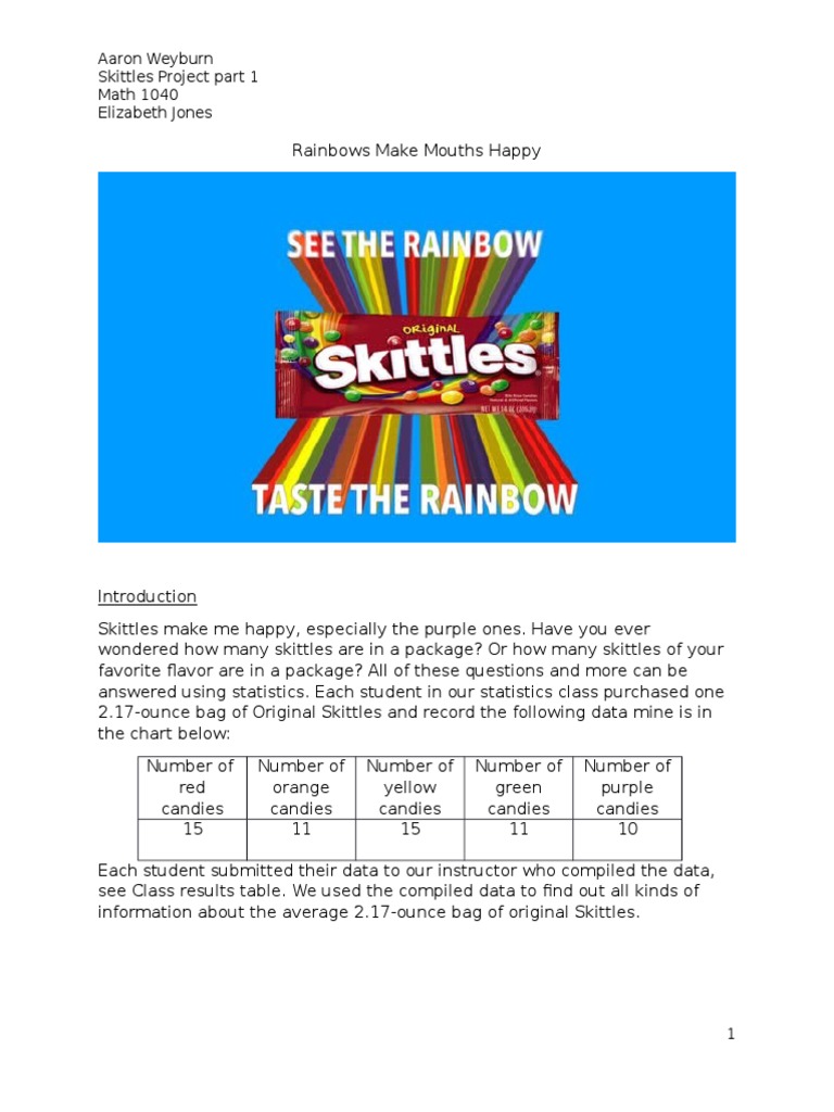 Aaron Skittle Project Final | PDF | Statistical Hypothesis Testing ...