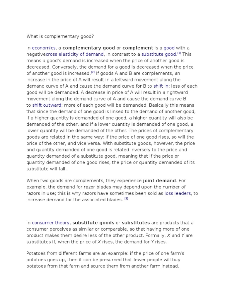 What Is Complementary Good | PDF | Demand | Economic Theories