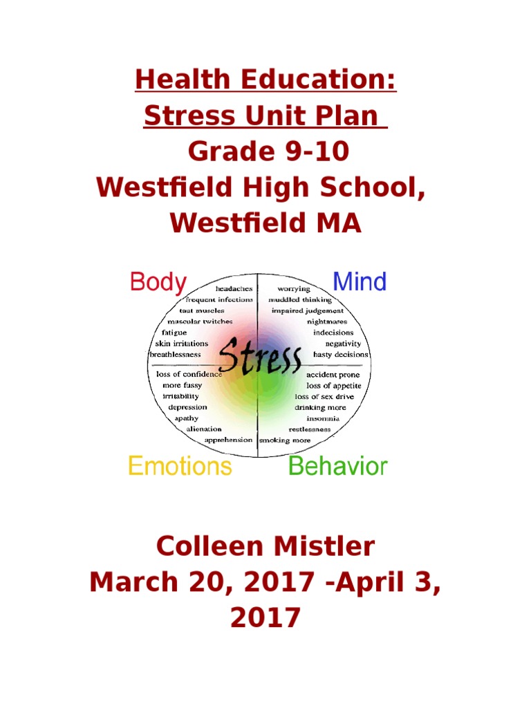 Health Education: Stress Unit Plan Grade 9-10 Westfield High School ...